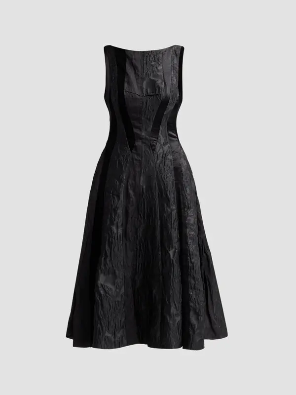JASON WU Textured Mixed-media Scoopback Midi Dress - Black Multi