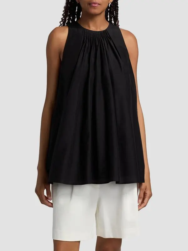 Loulou De Saison Liao Cotton-silk Pleated Neckline Blouse - Black