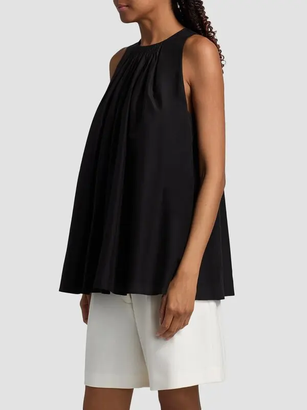 Loulou De Saison Liao Cotton-silk Pleated Neckline Blouse - Black