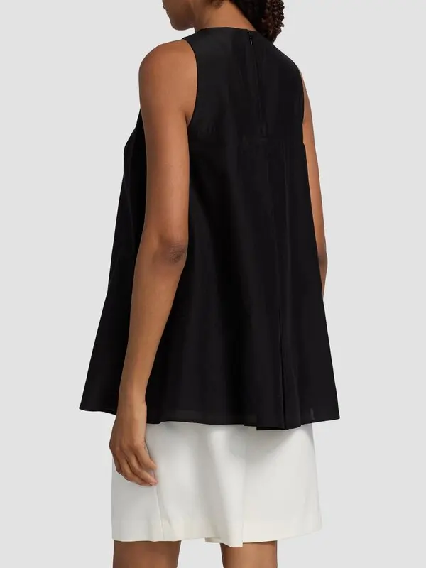 Loulou De Saison Liao Cotton-silk Pleated Neckline Blouse - Black