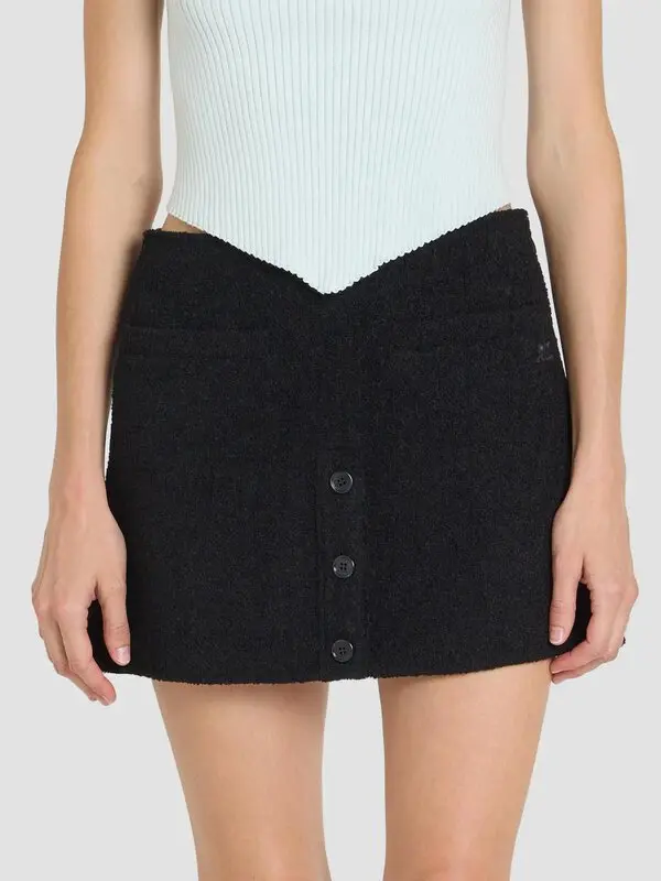 COURREGES Buttoned Tweed Logo A-line Miniskirt