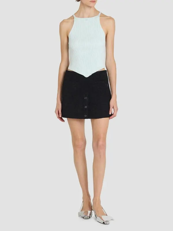 COURREGES Buttoned Tweed Logo A-line Miniskirt