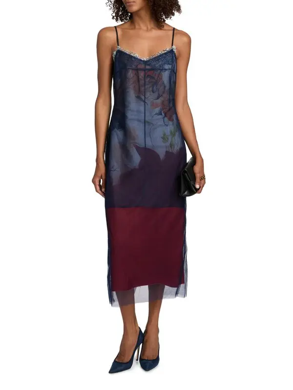 JASON WU Shadow Floral Collage Slip Midi-dress