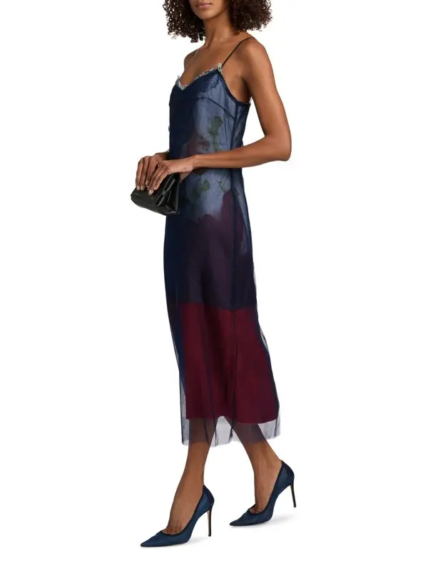 JASON WU Shadow Floral Collage Slip Midi-dress