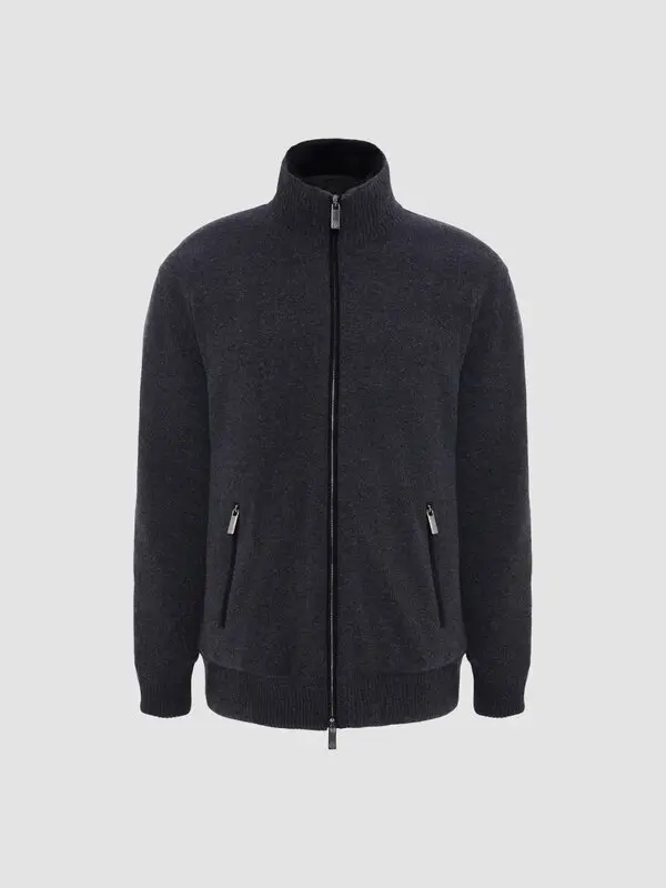Gorski Knit Jacket With Detachable Select Shearling Lamb Collar - Gray