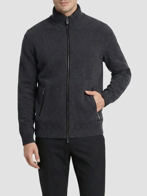 Gorski Knit Jacket With Detachable Select Shearling Lamb Collar - Gray