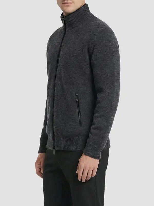 Gorski Knit Jacket With Detachable Select Shearling Lamb Collar - Gray