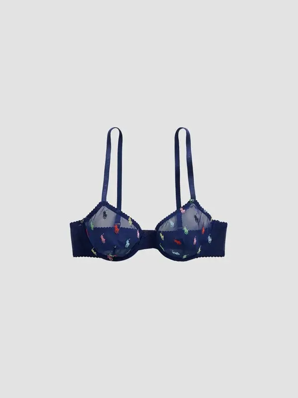 Polo Ralph Lauren Pony-embroidered Mesh Unlined Demi Bra - Navy