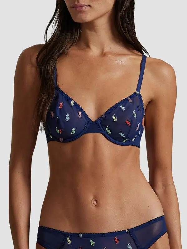Polo Ralph Lauren Pony-embroidered Mesh Unlined Demi Bra