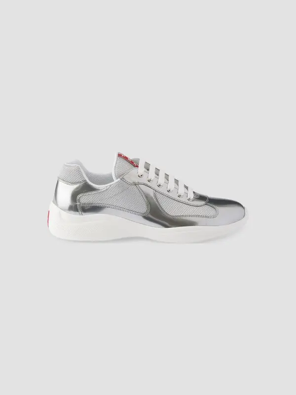 Prada America's Cup Metallic Leather And Bike Fabric Sneakers - Silver