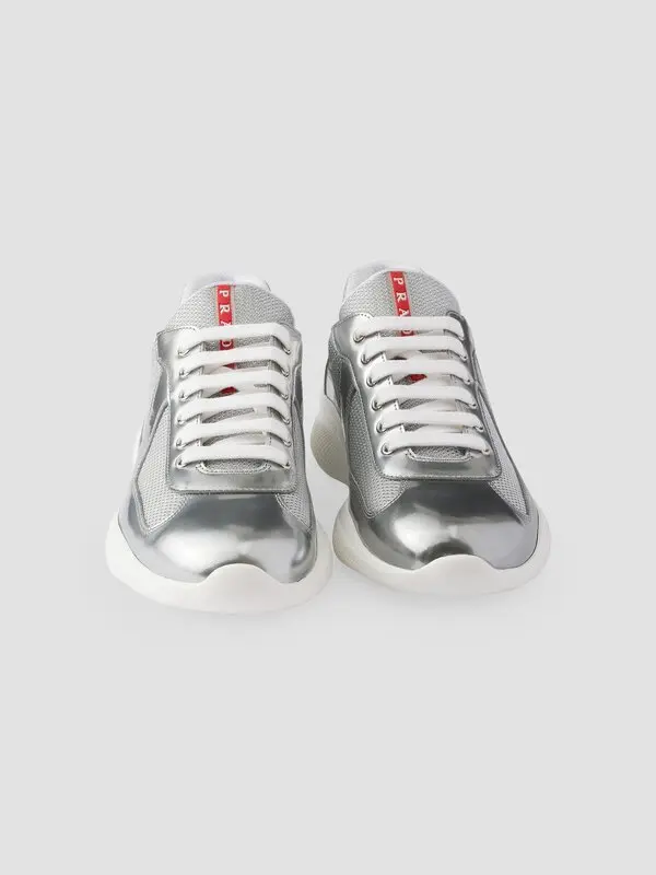 Prada America's Cup Metallic Leather And Bike Fabric Sneakers - Silver