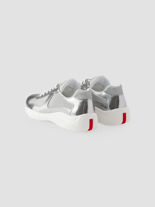 Prada America's Cup Metallic Leather And Bike Fabric Sneakers - Silver
