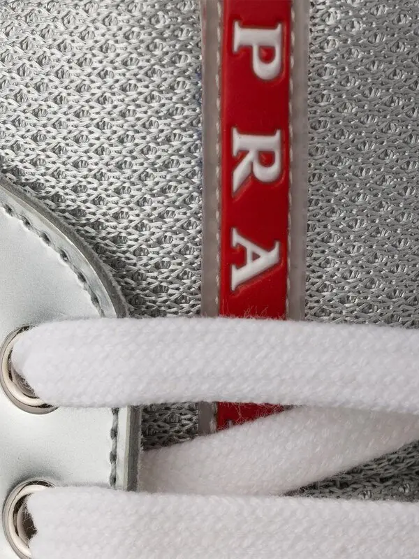 Prada America's Cup Metallic Leather And Bike Fabric Sneakers - Silver