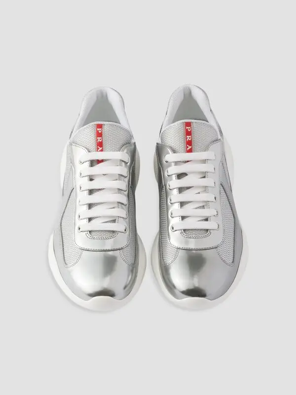 Prada America's Cup Metallic Leather And Bike Fabric Sneakers - Silver