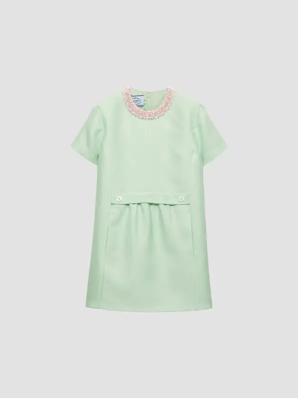 Prada Embroidered Slubbed Gazar Dress