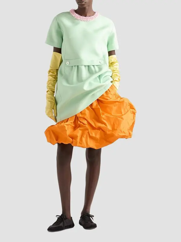 Prada Embroidered Slubbed Gazar Dress