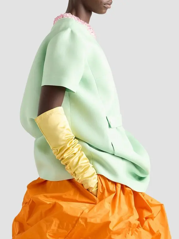 Prada Embroidered Slubbed Gazar Dress