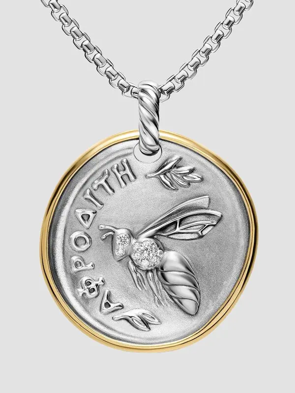 David Yurman Aphrodite Medallion Amulet In Sterling Silver With 14k Yellow Gold And Diamonds, 29.5mm - Diamond