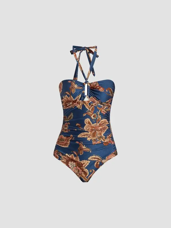 Zimmermann Aster Wide Link One-piece Swimsuit - Navy Jacobean