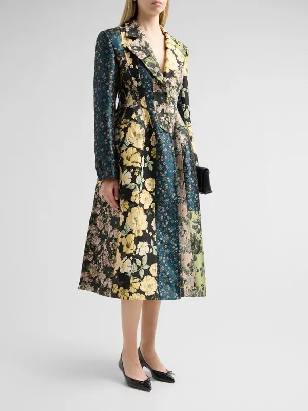 JASON WU Mixed Floral Jacquard Paneled Coatdress