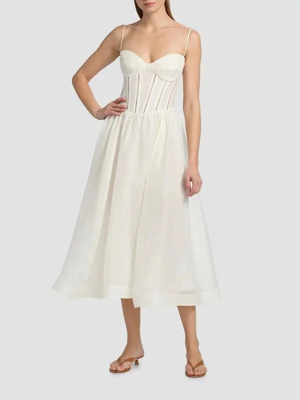 Zimmermann Luna Linen-silk Corset A-line Midi-dress