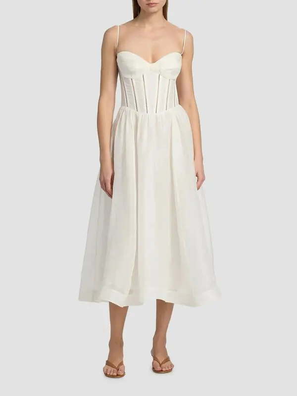 Zimmermann Luna Linen-silk Corset A-line Midi-dress