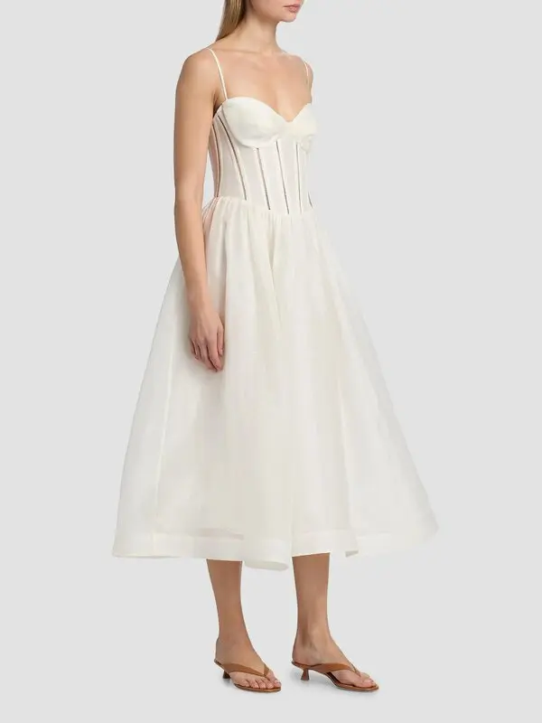 Zimmermann Luna Linen-silk Corset A-line Midi-dress