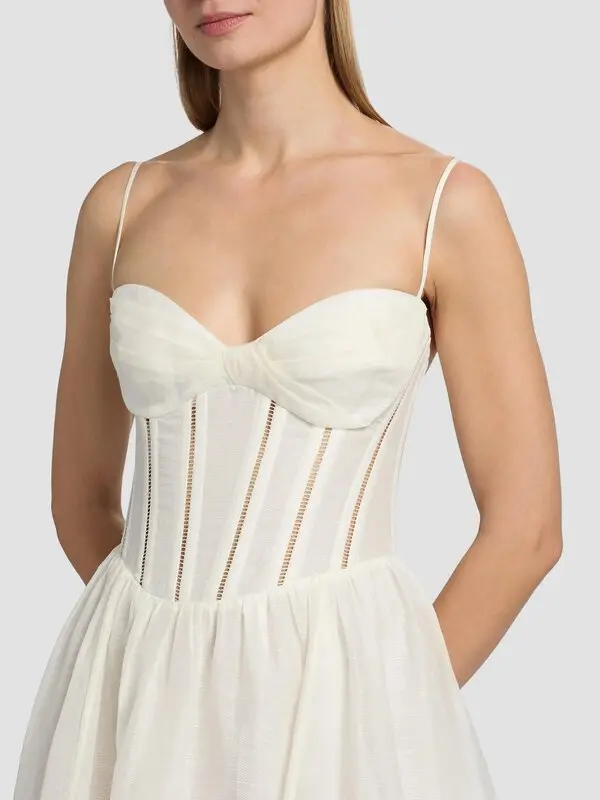 Zimmermann Luna Linen-silk Corset A-line Midi-dress