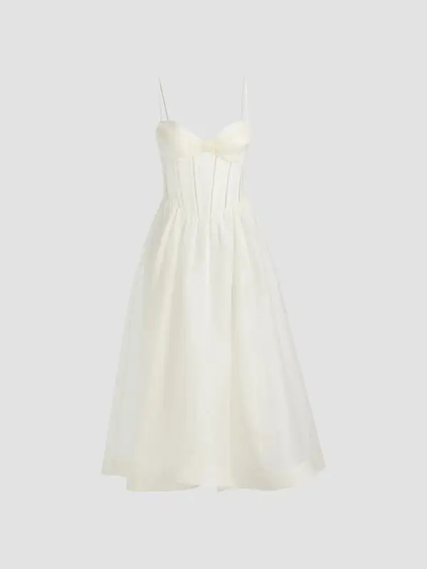Zimmermann Luna Linen-silk Corset A-line Midi-dress - Ivory