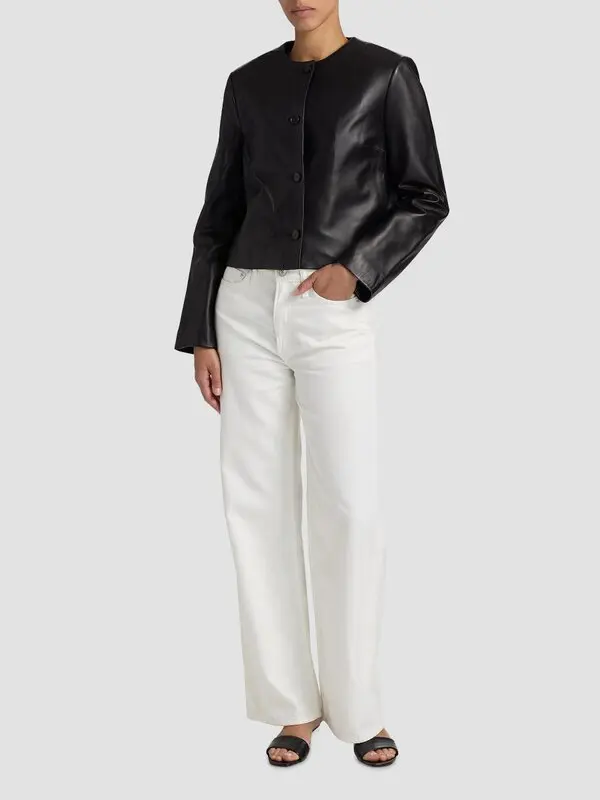 Loulou De Saison Raho Leather Crop Jacket - Black