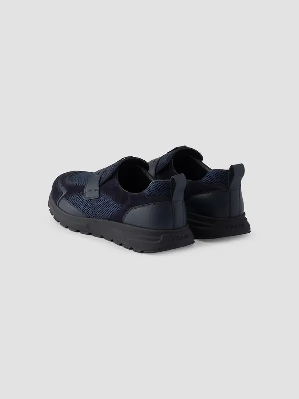 Prada Mesh Fabric And Leather Loafers - Blue