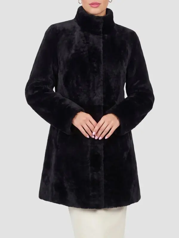 Gorski Merino Lamb Stroller Coat - Black