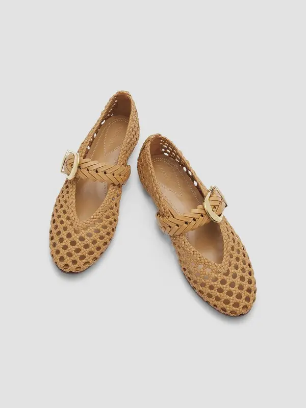 Zimmermann Alchemy Leather Ballerina Flats - Wheat