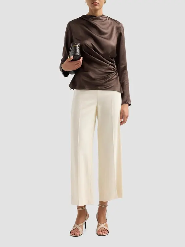 Loulou De Saison Anya Draped Satin Long-sleeve Top - Brown