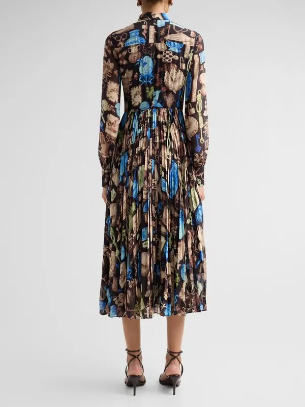 JASON WU Printed Crepe Chiffon Pleated Tieneck Midi Dress