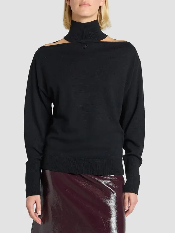 COURREGES Logo Cut-out Merino Wool Sweater