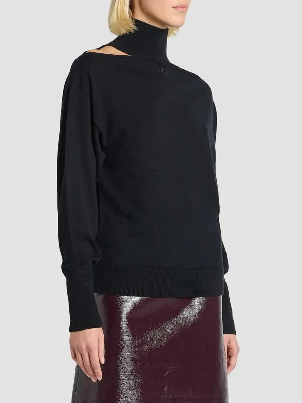 COURREGES Logo Cut-out Merino Wool Sweater
