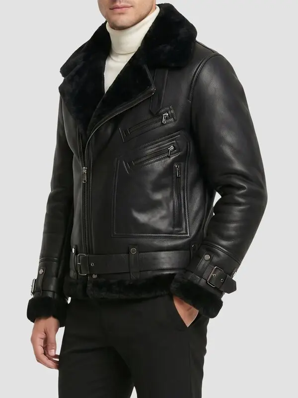 Gorski Shearling Moto Zip Jacket