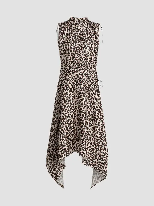 3.1 Phillip Lim Leopard-print Silk-blend Ruched Midi-dress - Chalk Multi