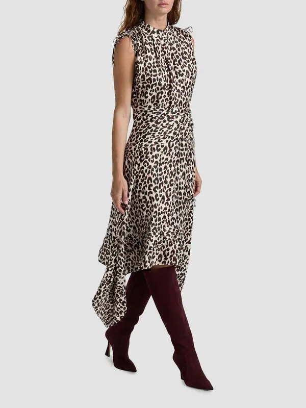 3.1 Phillip Lim Leopard-print Silk-blend Ruched Midi-dress - Chalk Multi