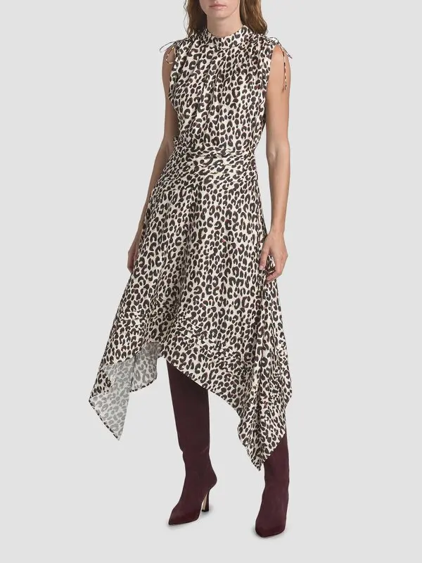 3.1 Phillip Lim Leopard-print Silk-blend Ruched Midi-dress - Chalk Multi