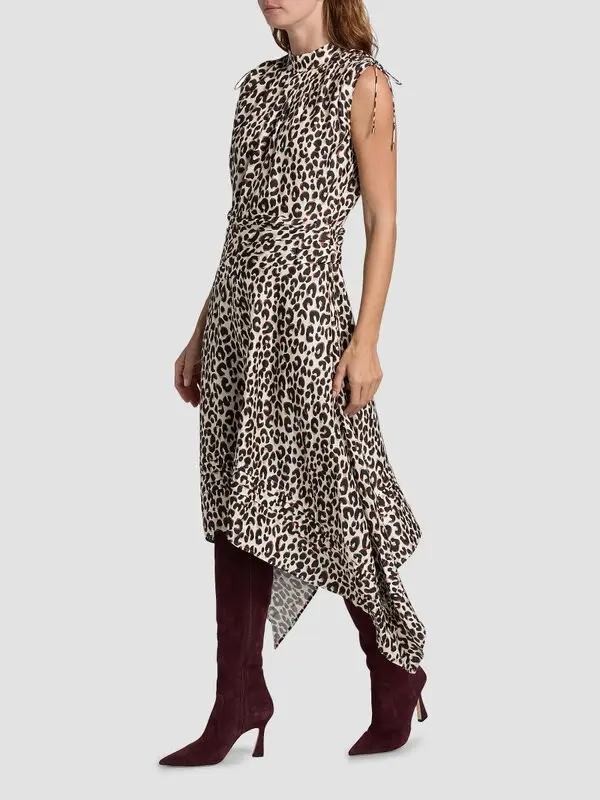 3.1 Phillip Lim Leopard-print Silk-blend Ruched Midi-dress - Chalk Multi
