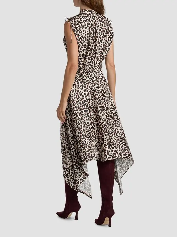 3.1 Phillip Lim Leopard-print Silk-blend Ruched Midi-dress - Chalk Multi