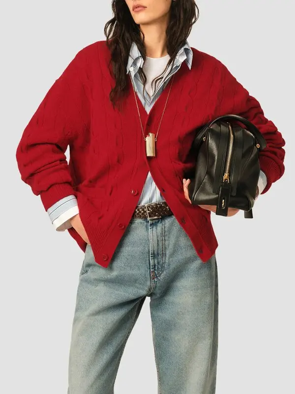 AMI Paris Cable-knit Wool Cardigan