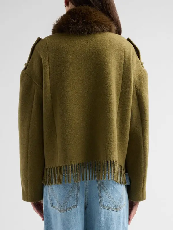 3.1 Phillip Lim Faux-fur Collar Fringe-hem Wool-blend Jacket