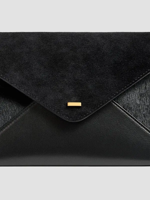 Khaite Grace Leather, Suede & Calf Hair Envelope Clutch - Black