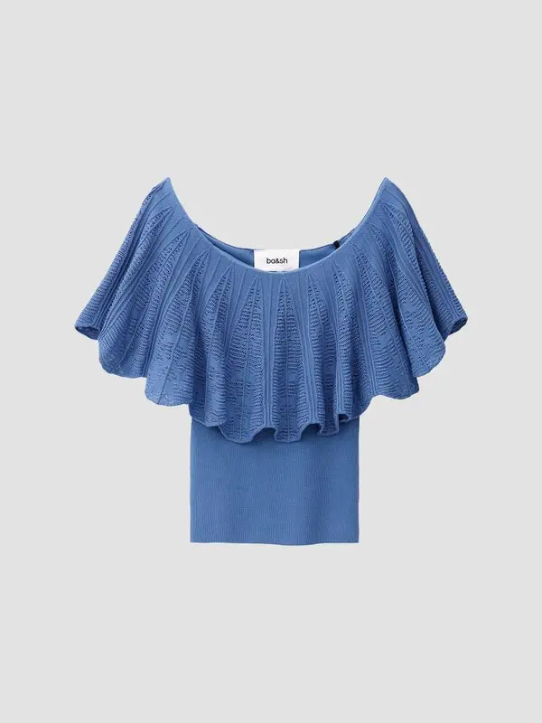 Ba&sh Salda Ruffled Jacquard Knit Top - Orage