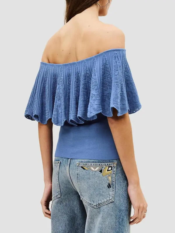 Ba&sh Salda Ruffled Jacquard Knit Top