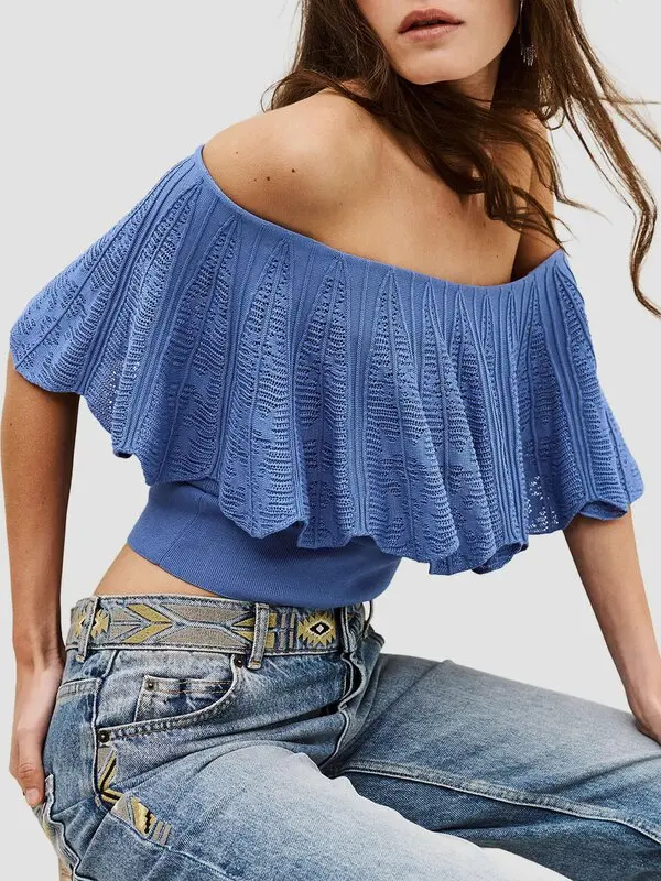 Ba&sh Salda Ruffled Jacquard Knit Top