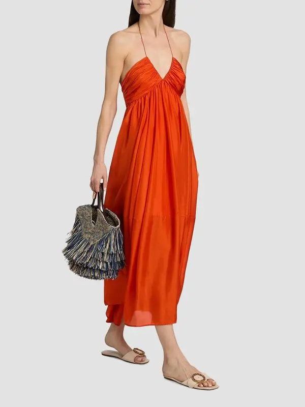 Zimmermann Mahon Silk Halter Maxi Dress - Tangerine
